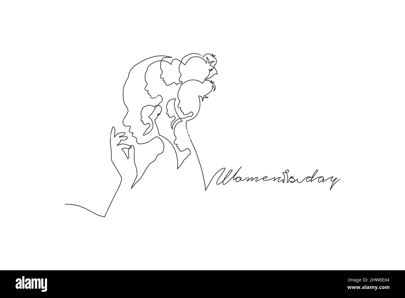 Happy Women Day greeting card illustration. Continuous line drawing ...