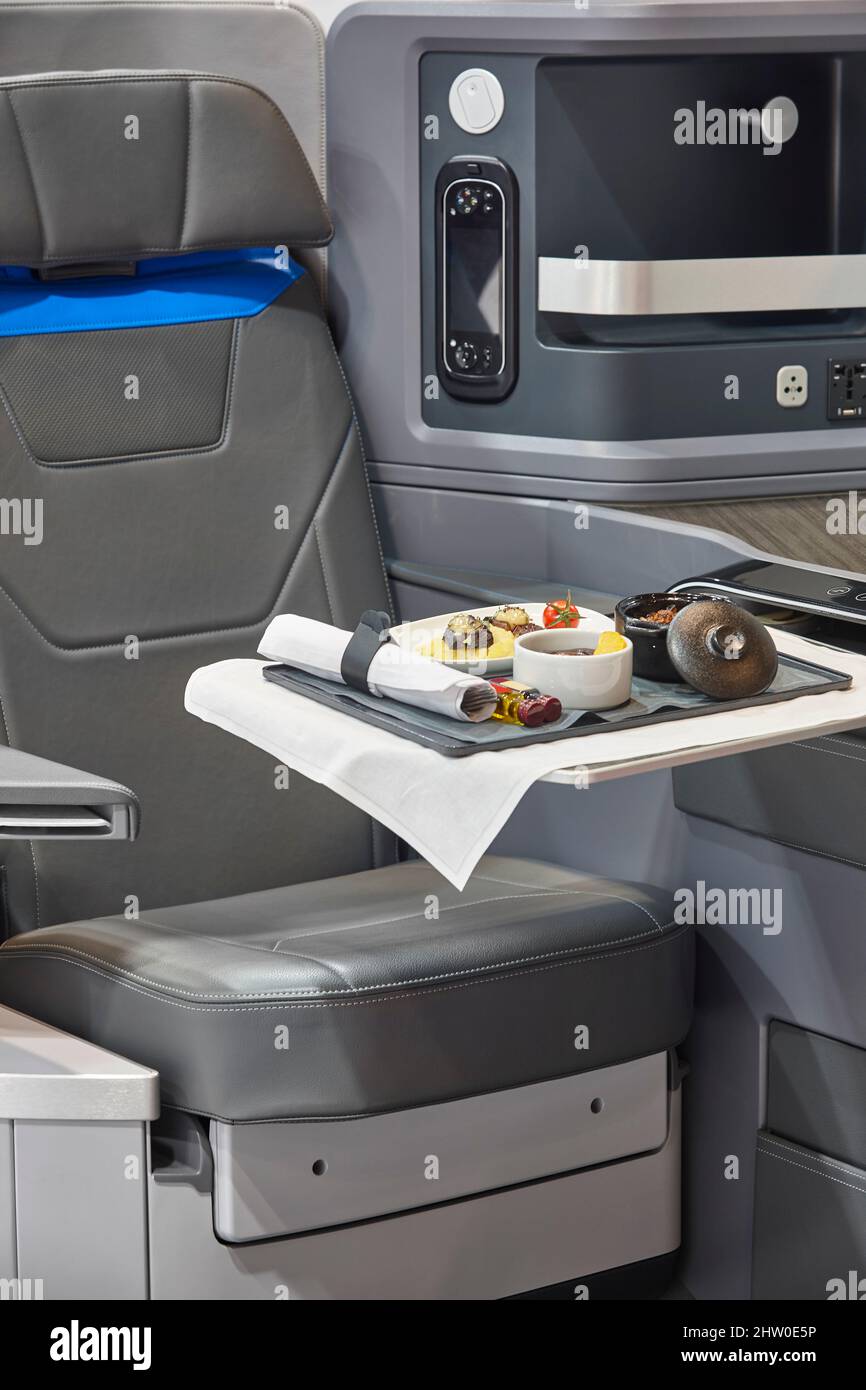 Business class commercial airplane seats. First class transportation ...