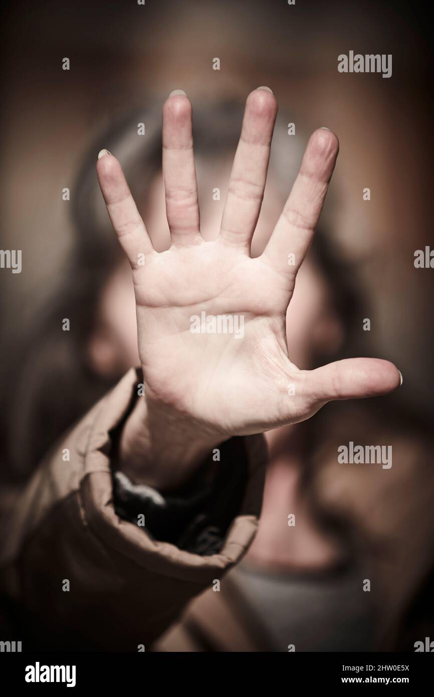 Stop female abuse. Woman against violence. Social victim ...