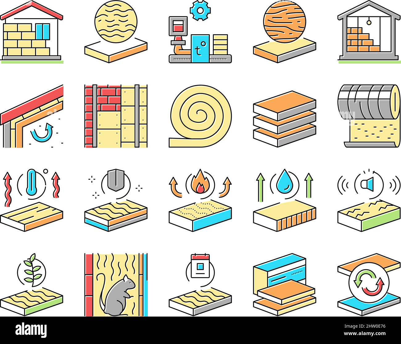 Mineral Wool Material Collection Icons Set Vector Stock Vector Image ...