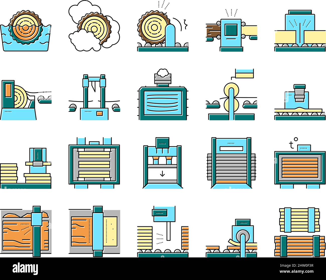 Plywood Production Collection Icons Set Vector Stock Vector Image & Art ...