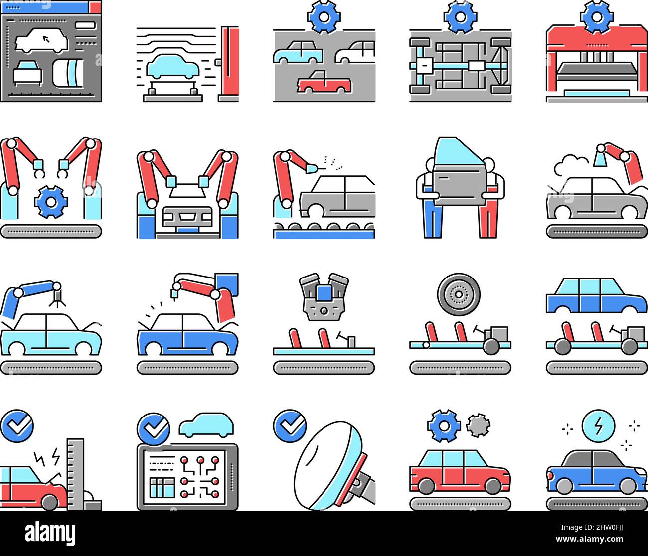 Car Factory Production Collection Icons Set Vector Stock Vector Image ...
