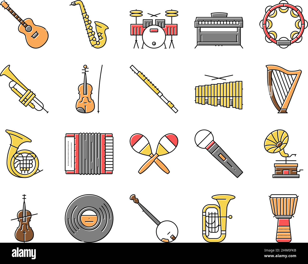 Music Instruments Performance Icons Set Vector Stock Vector Image & Art ...