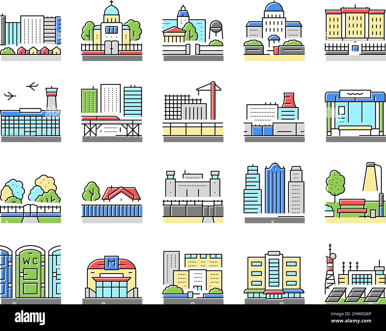 City Construction And Landscape Icons Set Vector Stock Vector Image ...