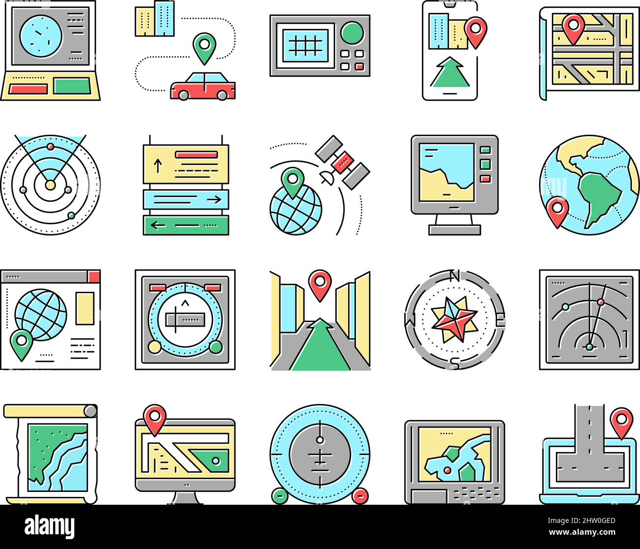Map Location System Collection Icons Set Vector Stock Vector Image ...