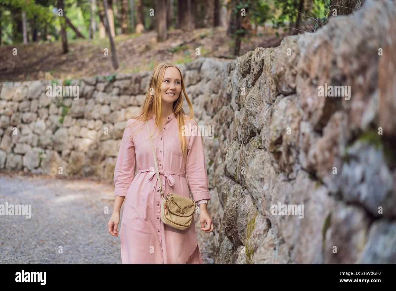 Woman tourist walking together in Montenegro. Panoramic summer ...