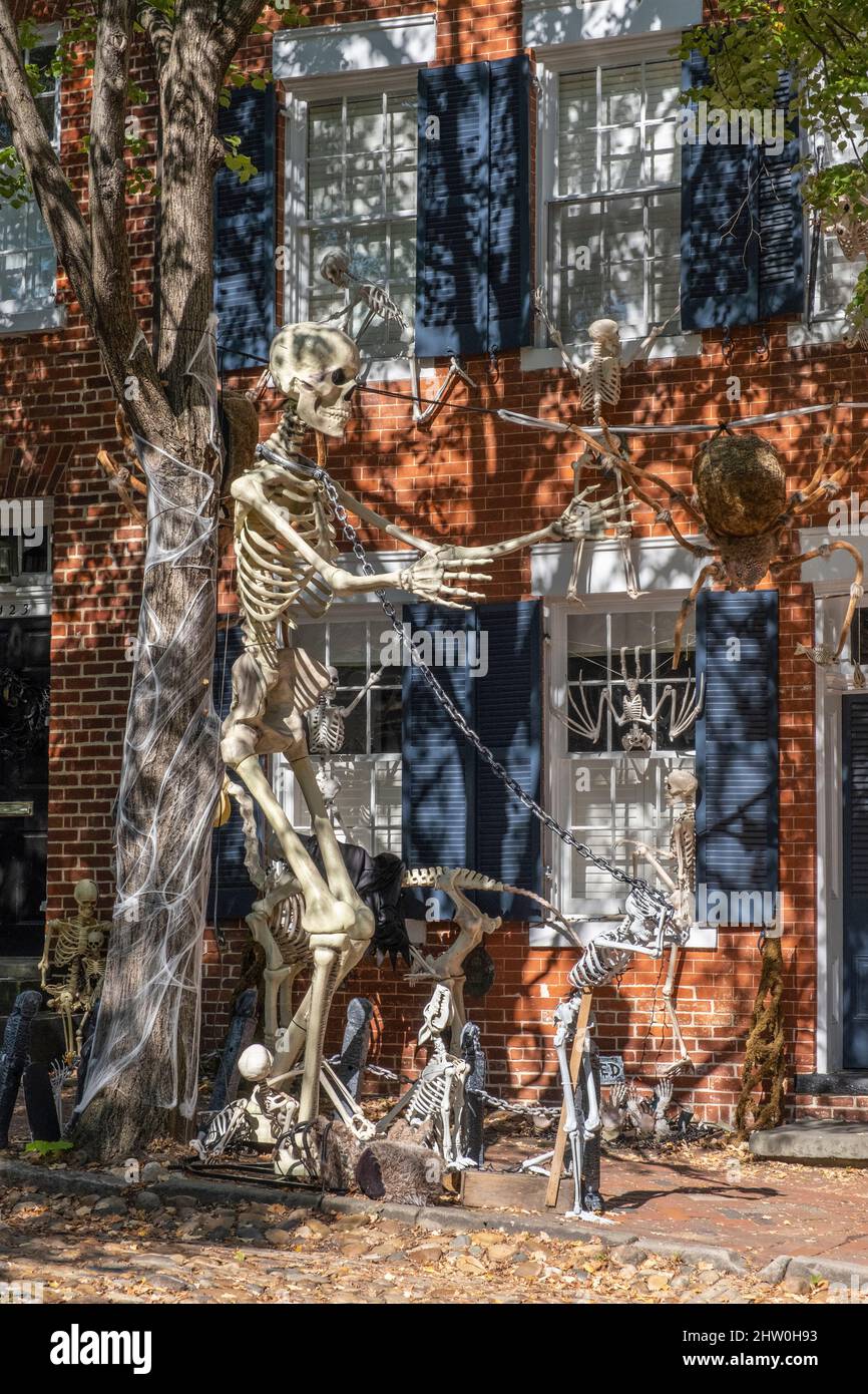 Halloween Decorations, Old Town, Alexandria, Virginia, USA Stock Photo ...