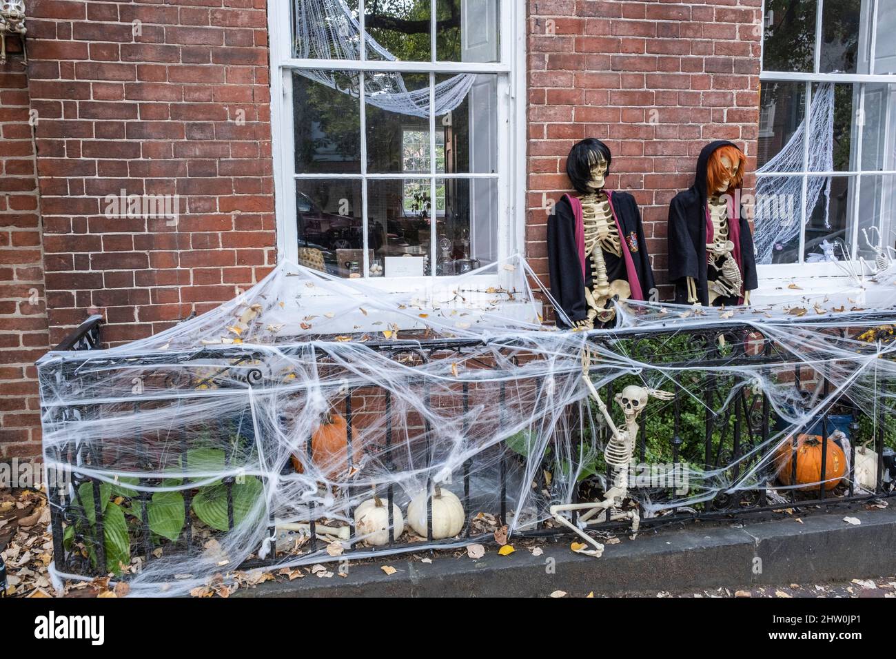 Halloween Decorations, Old Town, Alexandria, Virginia, USA Stock Photo ...