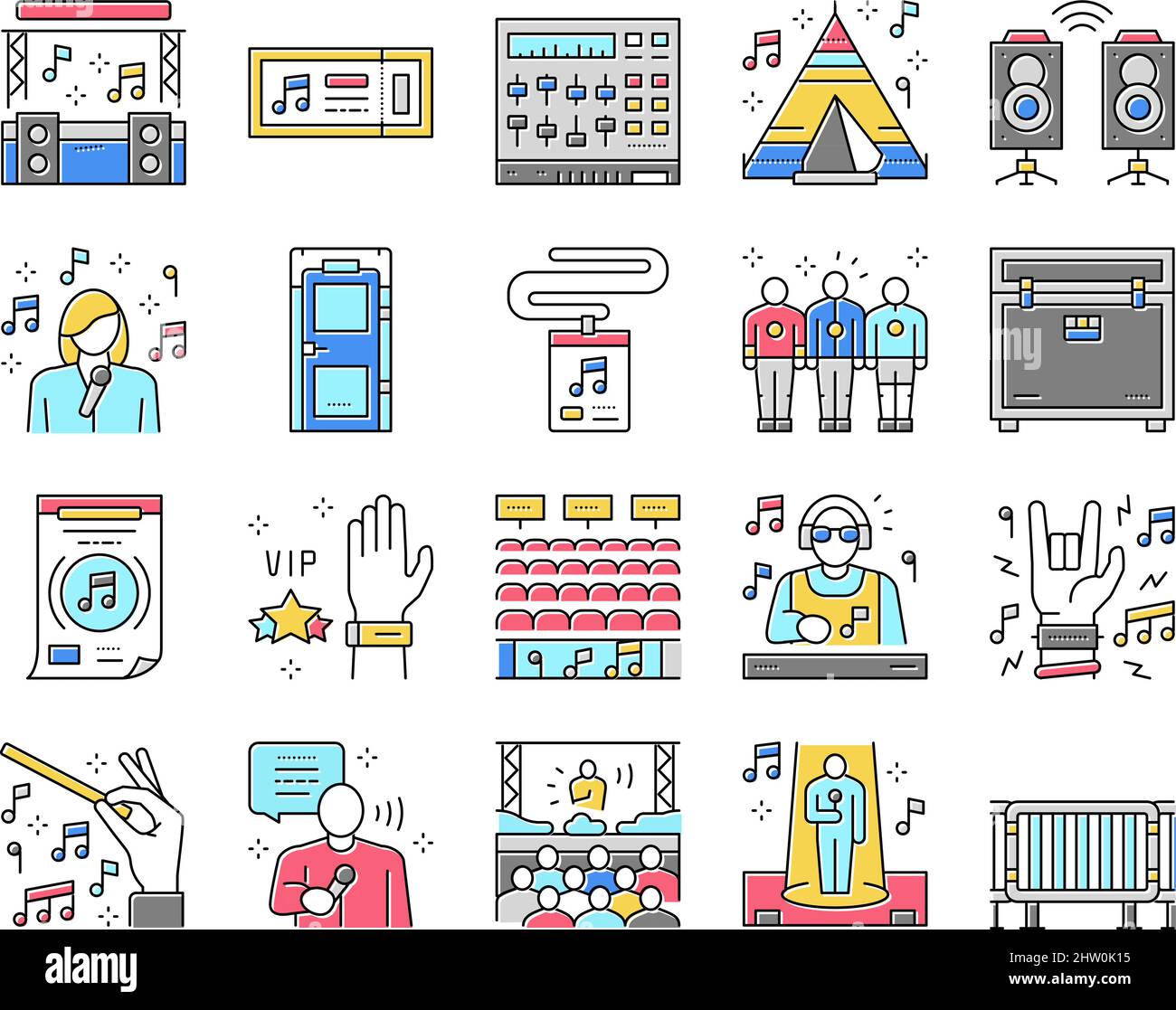 Music Festival Band Equipment Icons Set Vector Stock Vector Image & Art ...