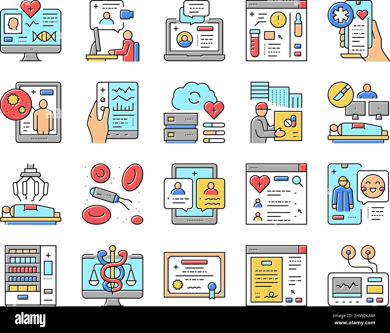 Telehealth Medicine Treatment Icons Set Vector Stock Vector Image & Art ...