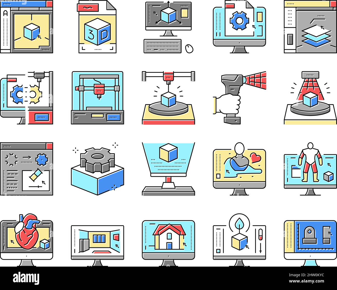 3d Modelling Software And Device Icons Set Vector Stock Vector Image ...