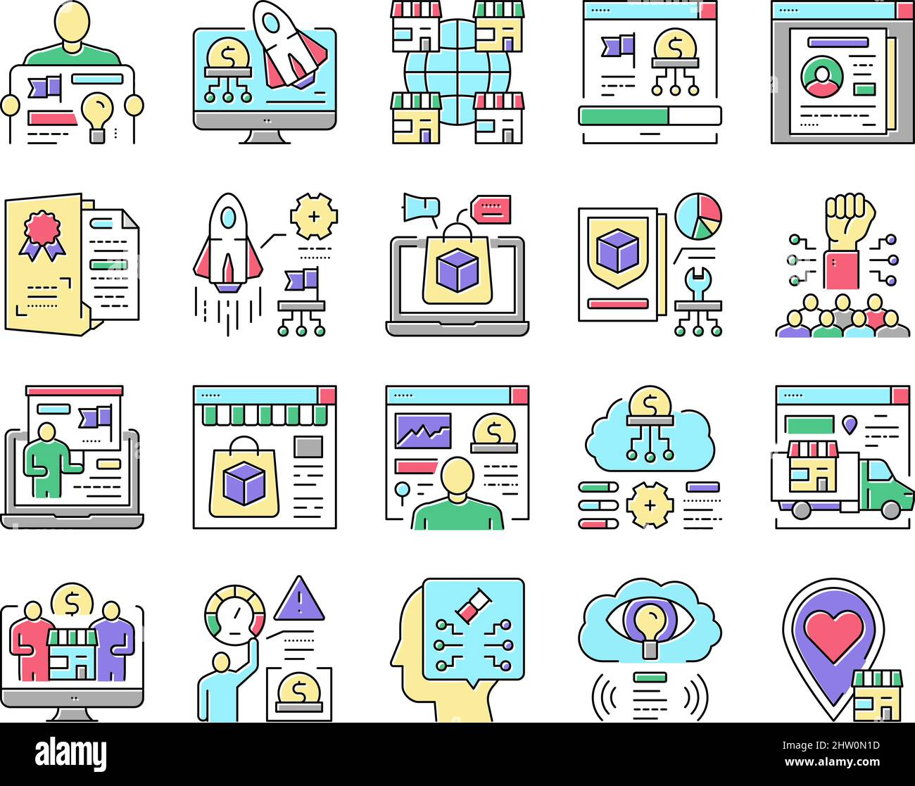 Startup Business Idea Launching Icons Set Vector Stock Vector Image ...