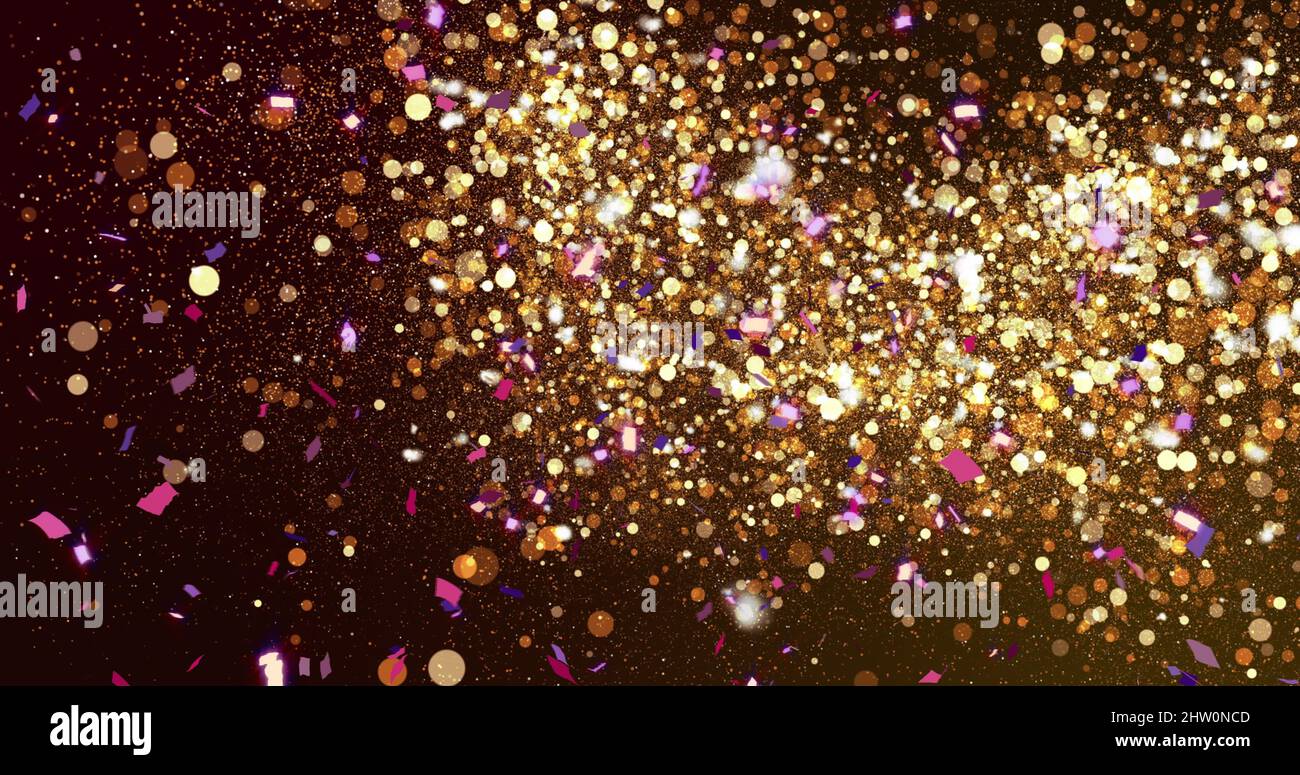 Image of confetti falling and light spots on black background Stock ...