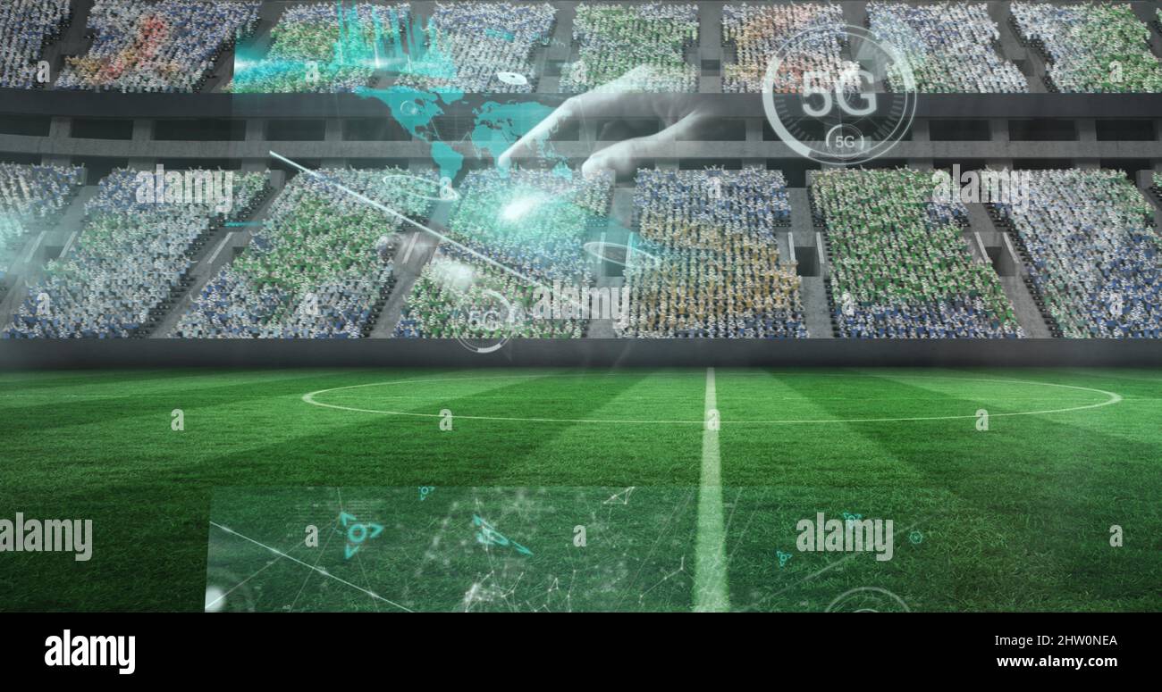 Image of data processing on screens over sports stadium Stock Photo - Alamy