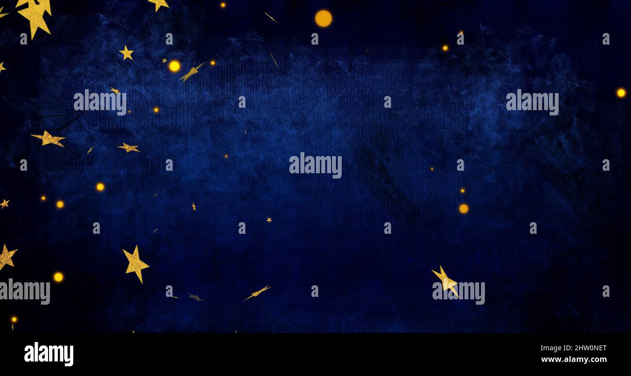 Image of yellow stars moving on blue background Stock Photo - Alamy