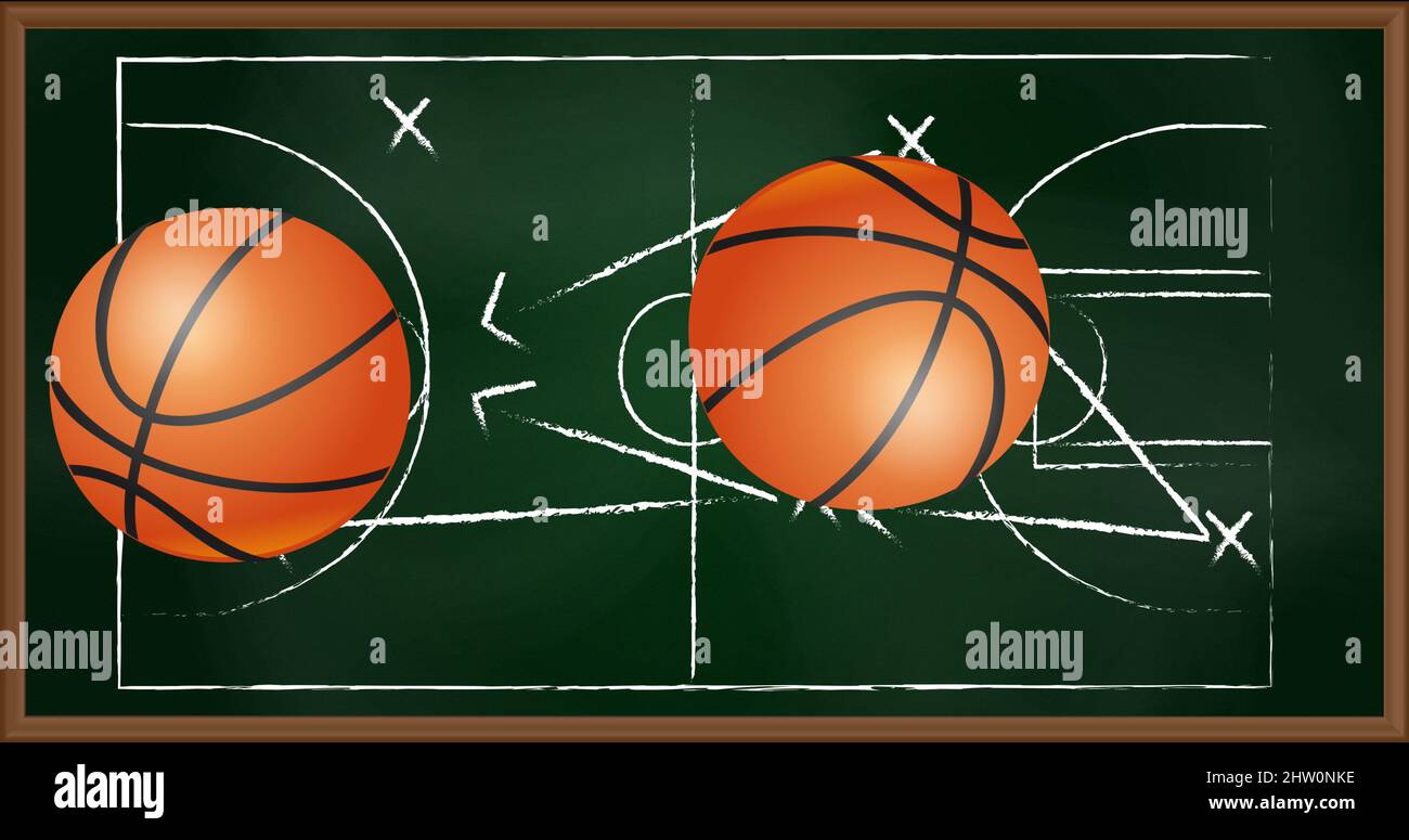 Image of basketballs over drawing of game plan Stock Photo - Alamy