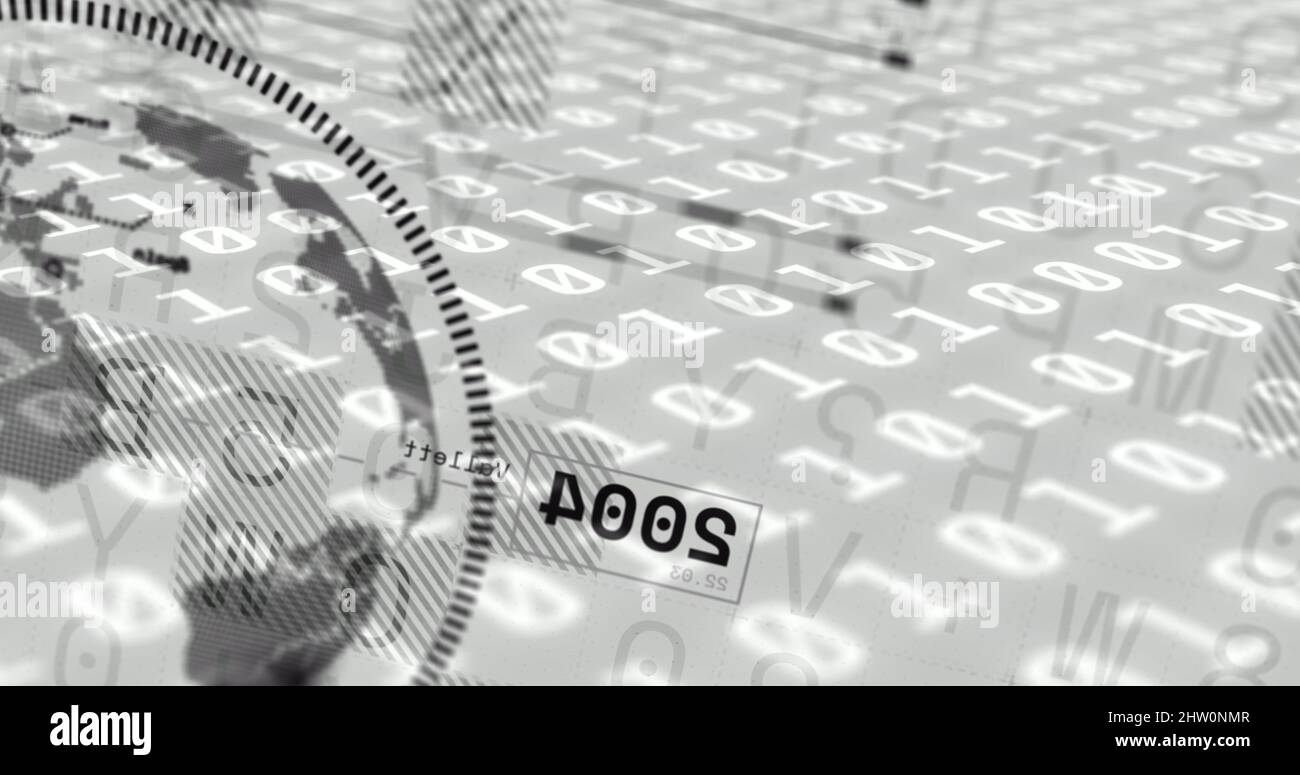 Image of globe and binary coding over white background Stock Photo - Alamy