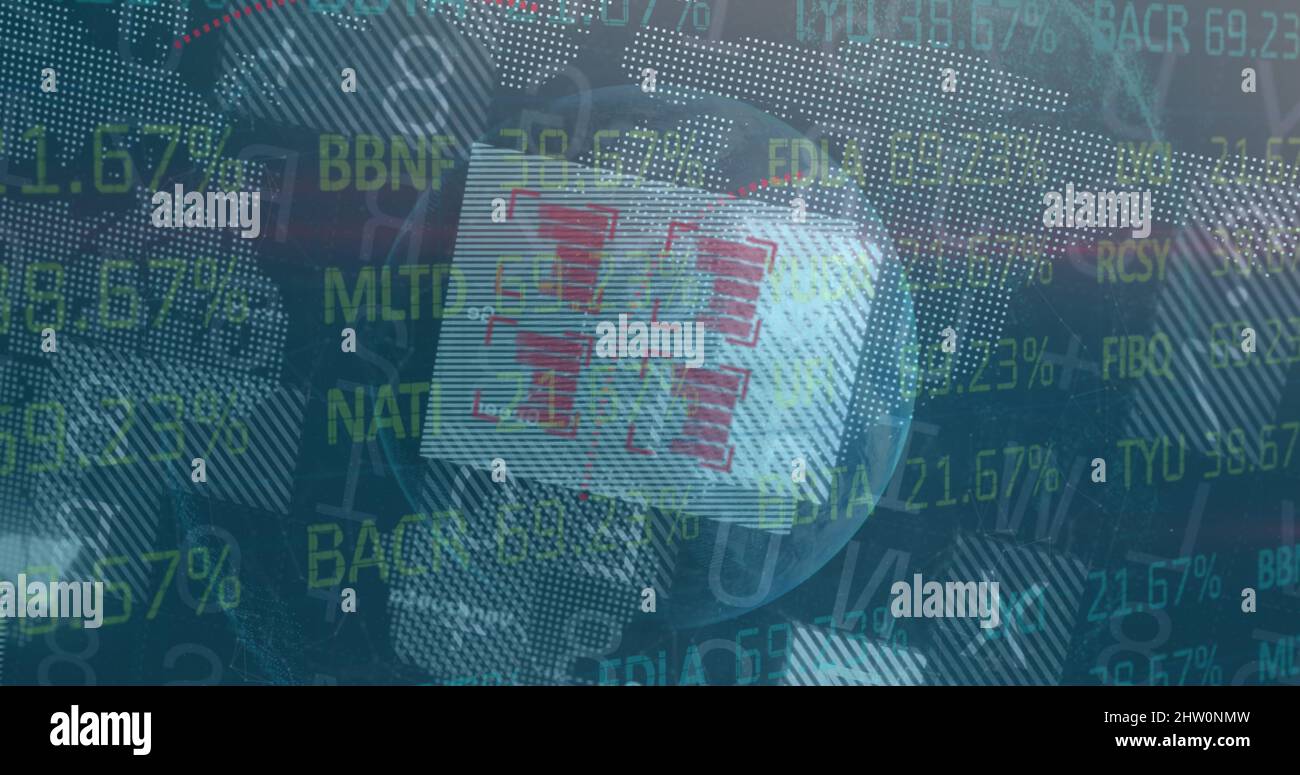 Image of stock market and financial data processing over black ...