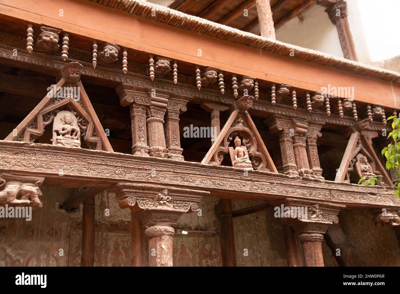 Ancient wooden carving on the entrance to Alchi monastery in Ladakh ...