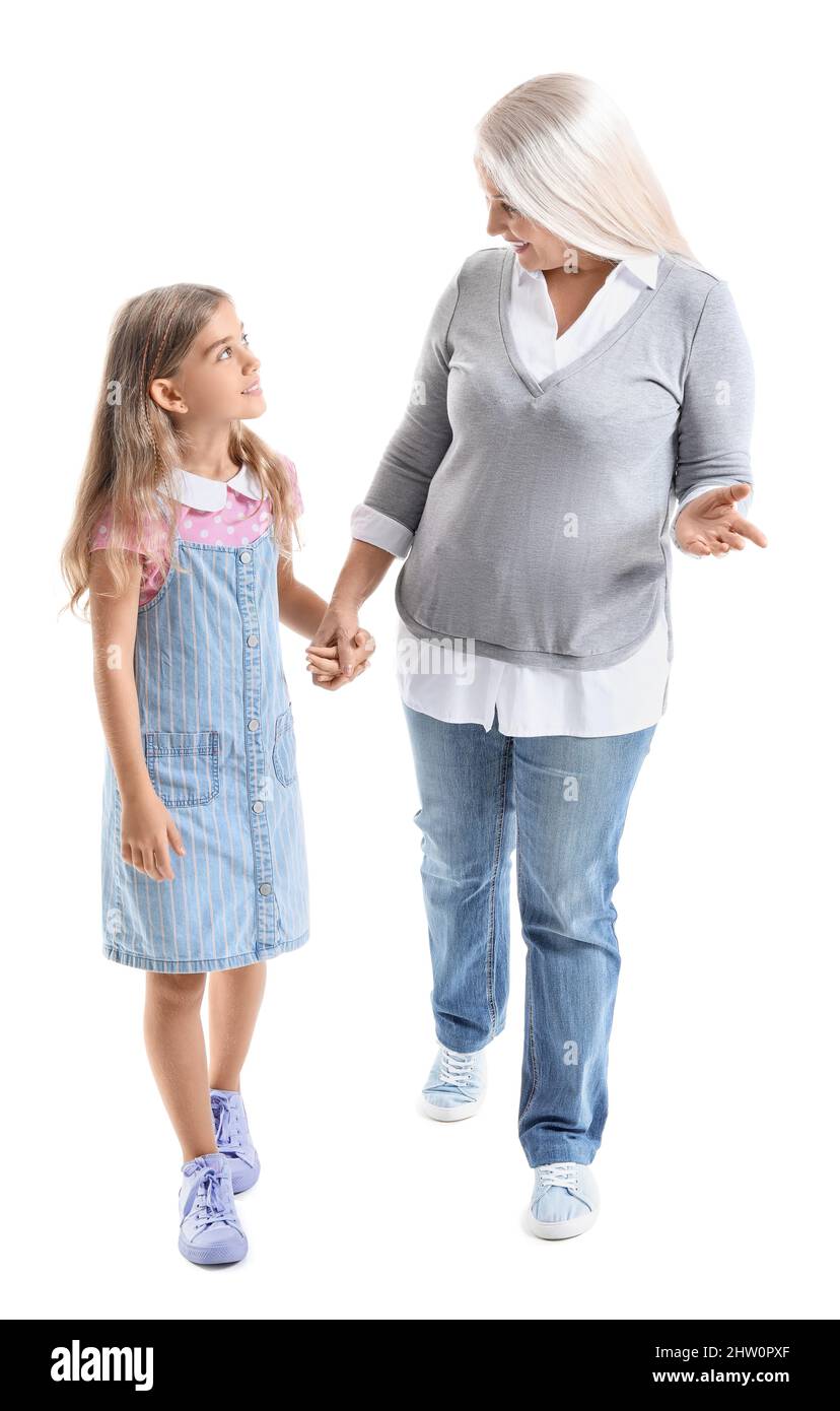 Grandma Walking With Her Little Grandson Grandfather