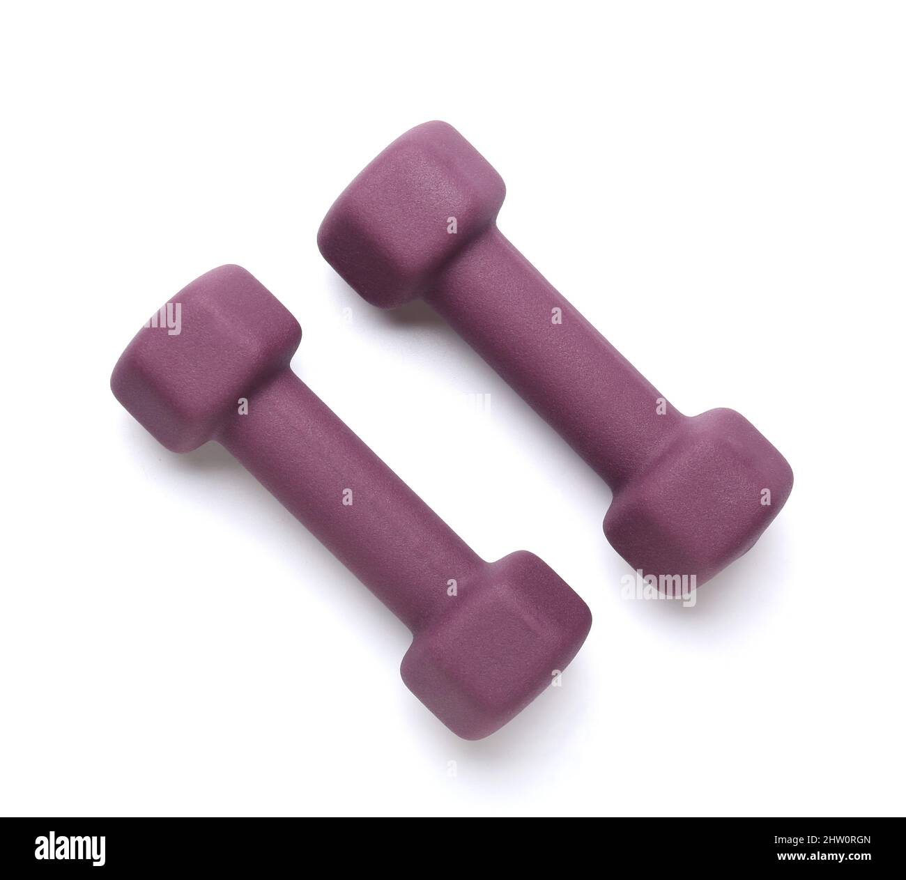 Stylish purple dumbbells on white background Stock Photo - Alamy