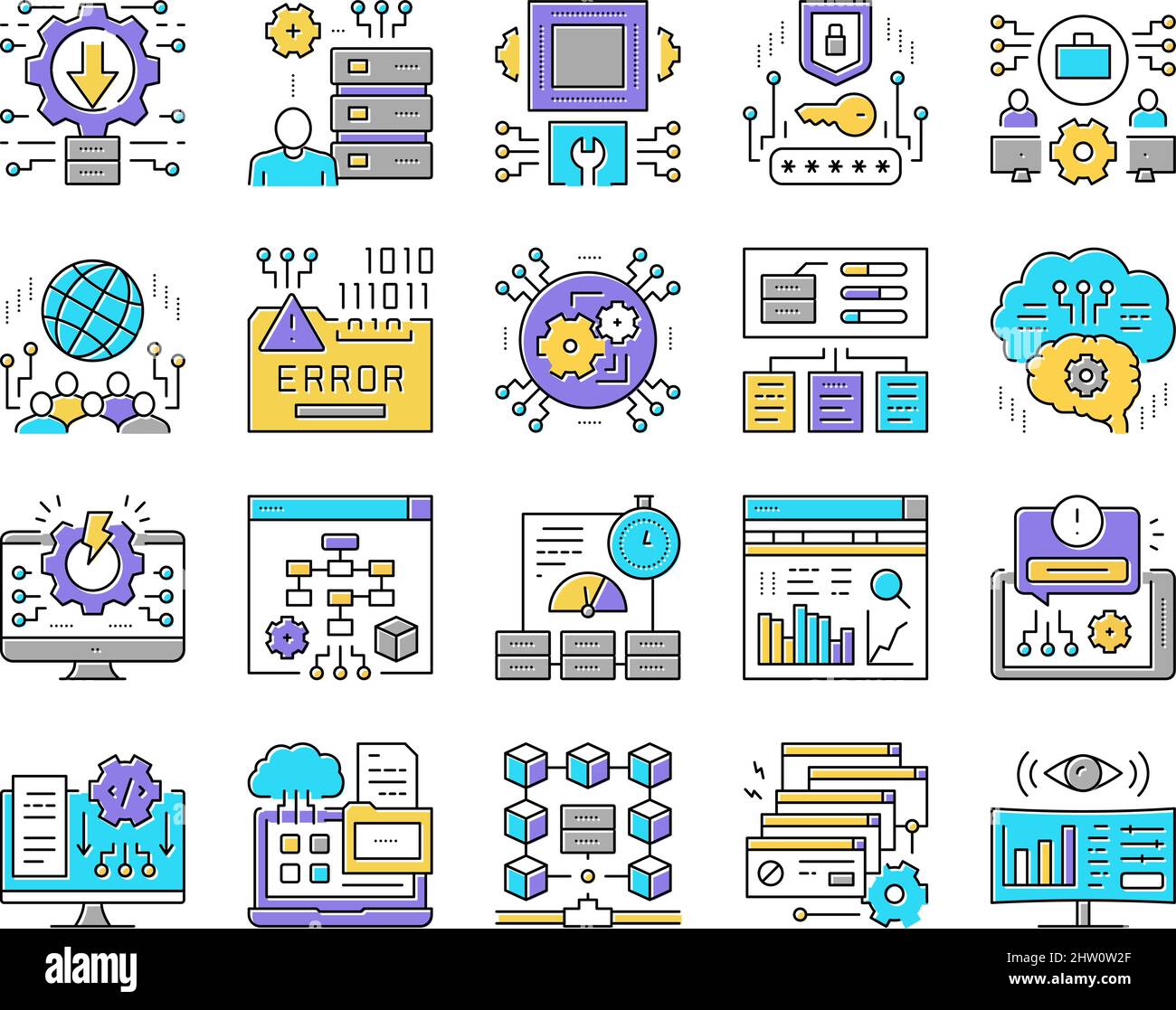 System Work Process Collection Icons Set Vector Stock Vector Image ...