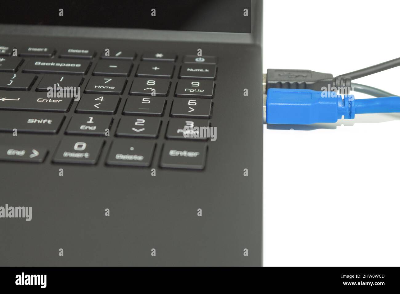 Cables and wires connected to the computer. Internet network cables ...