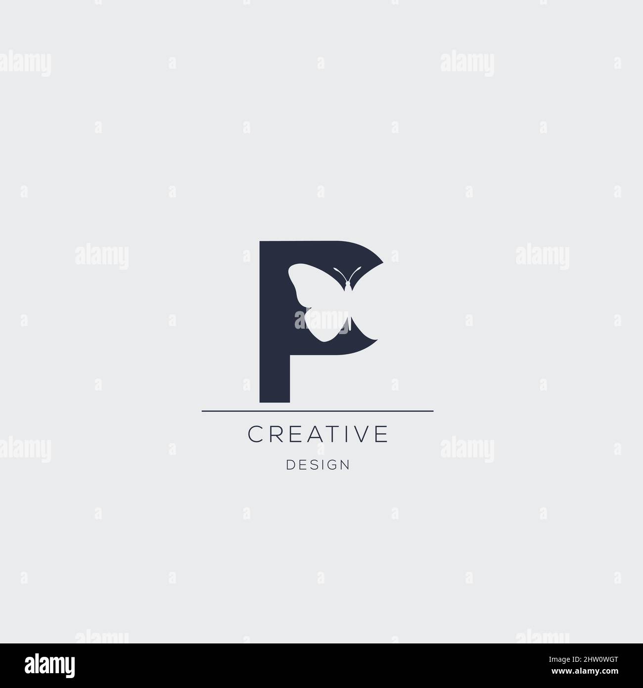 Initial letter P Logo minimal negative space design vectors Stock ...