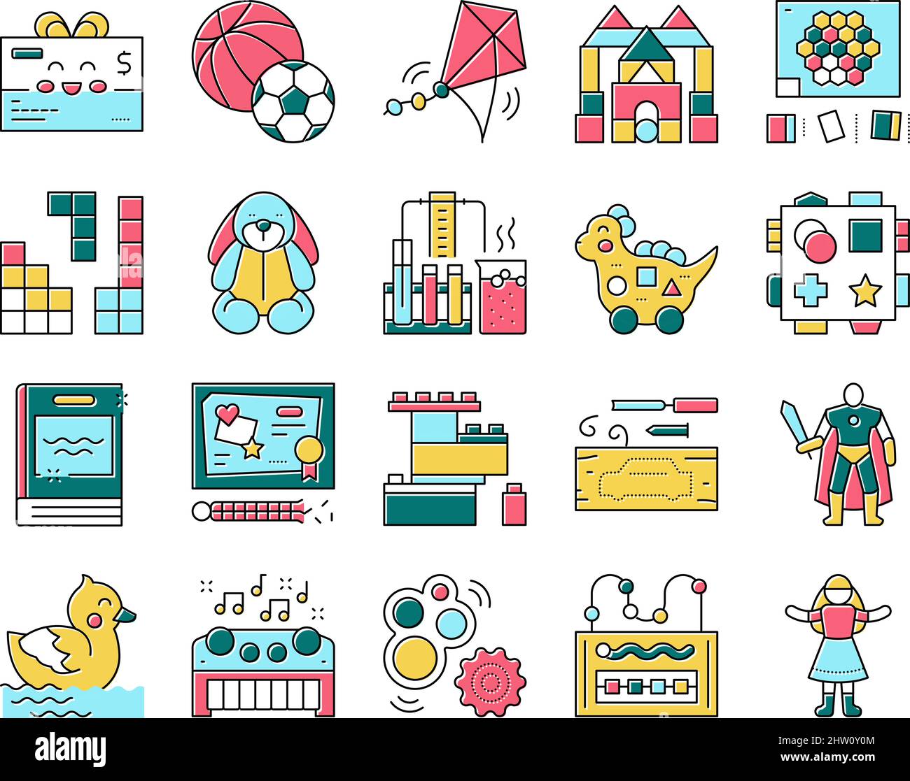 Toy Shop Sale Product Collection Icons Set Vector Stock Vector Image ...