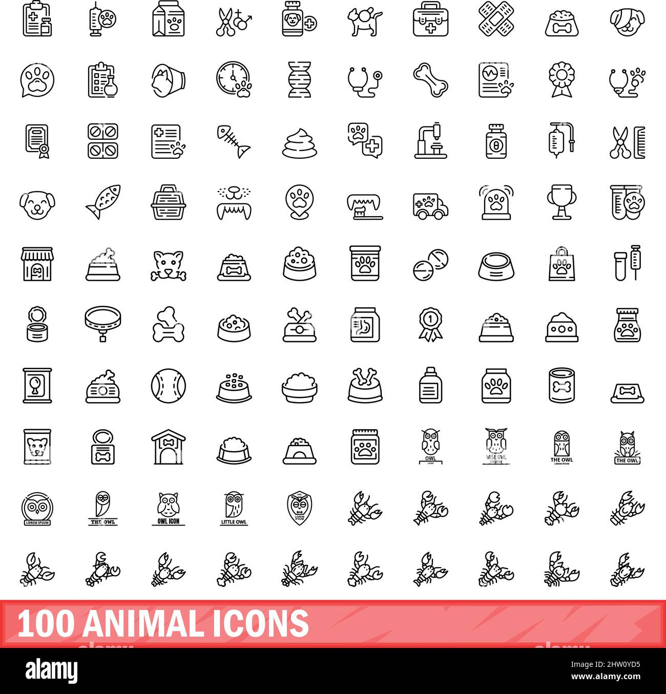 100 animal icons set. Outline illustration of 100 animal icons vector ...
