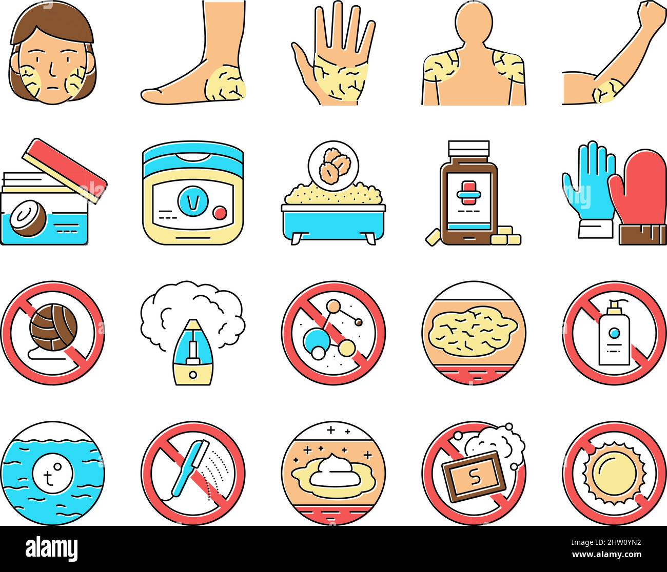 Dry Skin Treatment Collection Icons Set Vector Stock Vector Image & Art ...