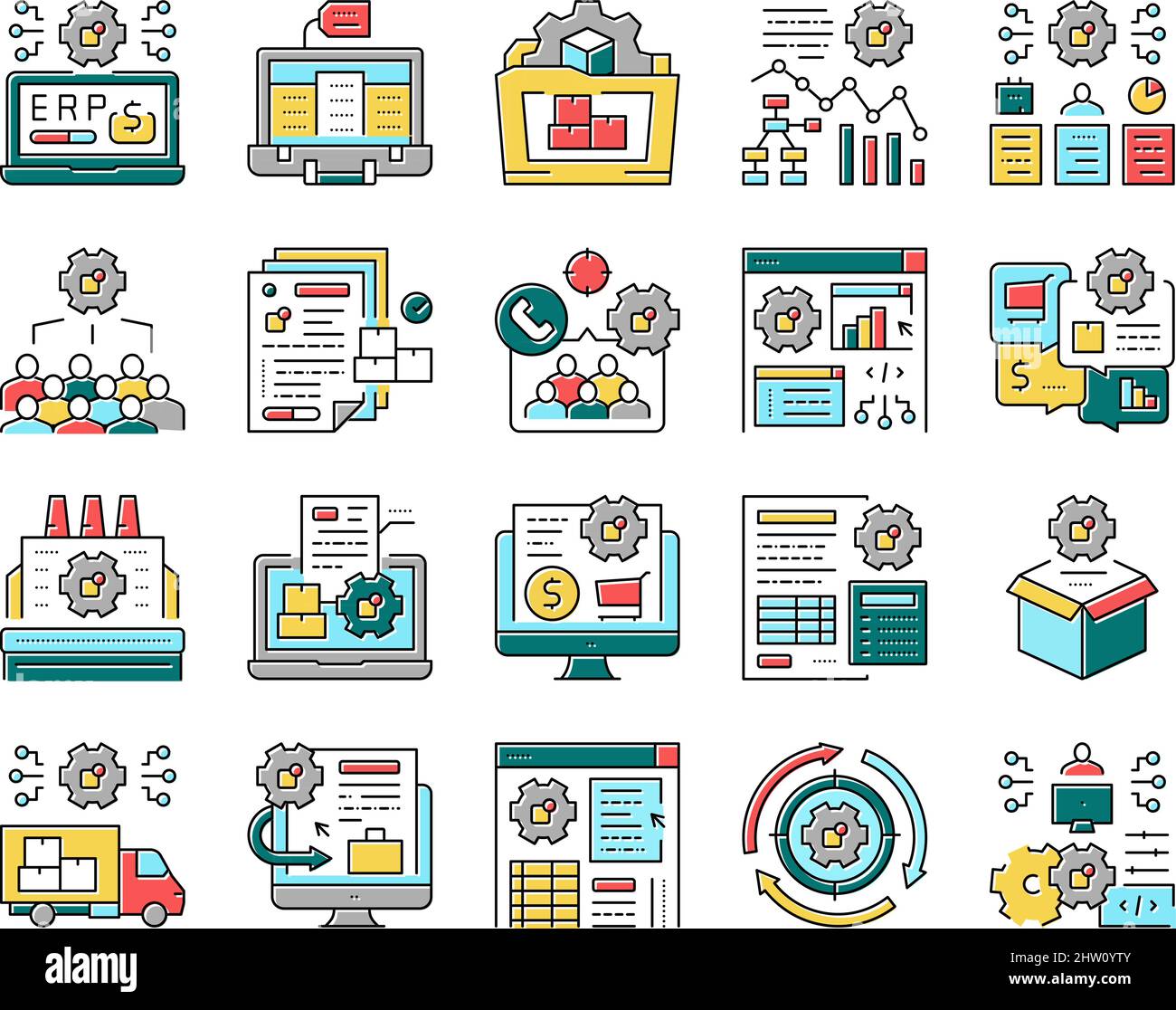 Erp Enterprise Resource Planning Icons Set Vector Stock Vector Image ...