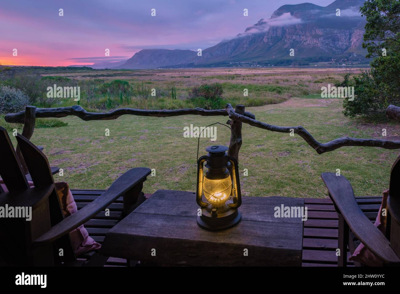 cabin lodge during sunset Mountains and grassland near Hermanus at the ...