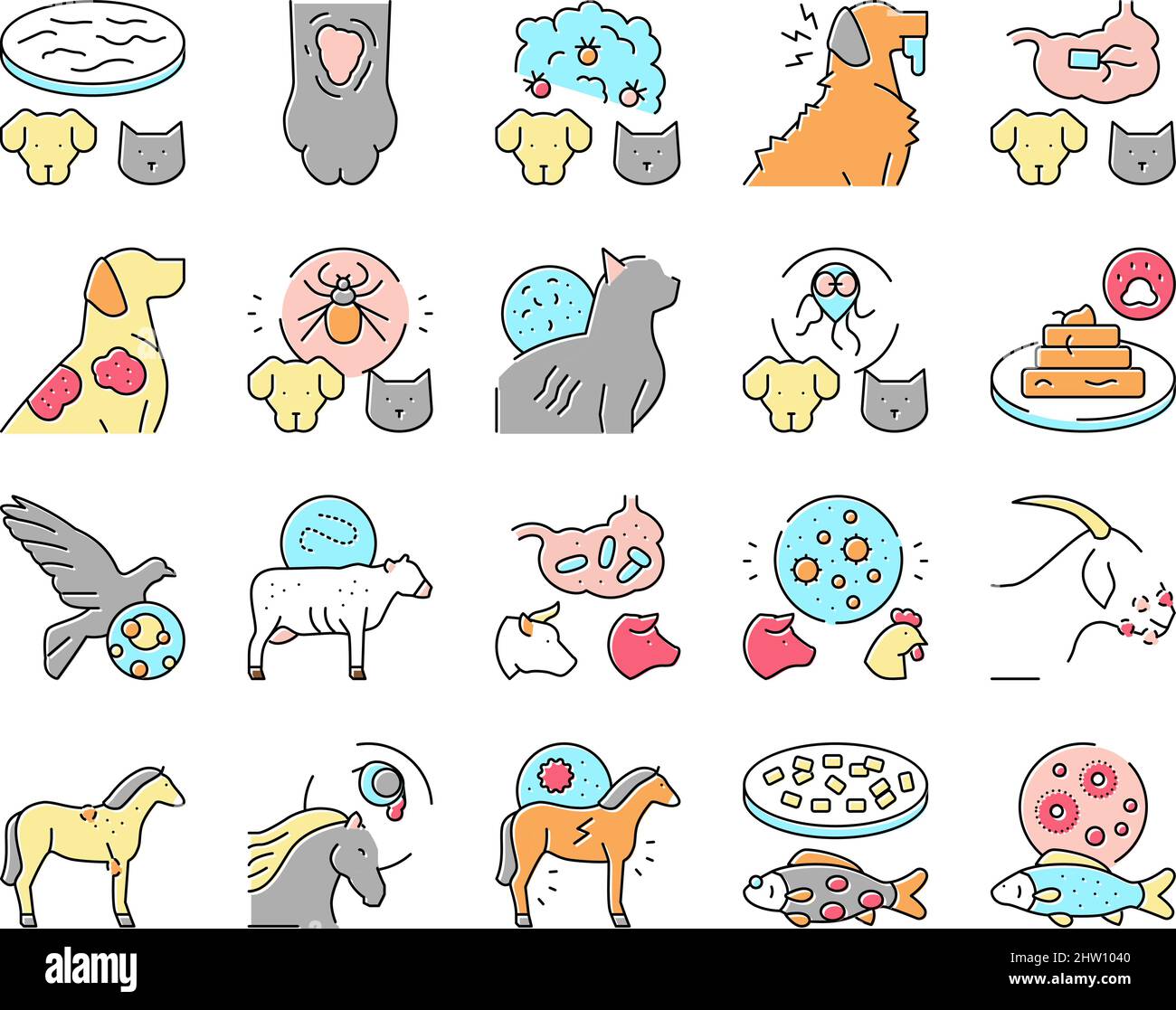 Pet Disease Ill Health Problem Icons Set Vector Stock Vector Image ...