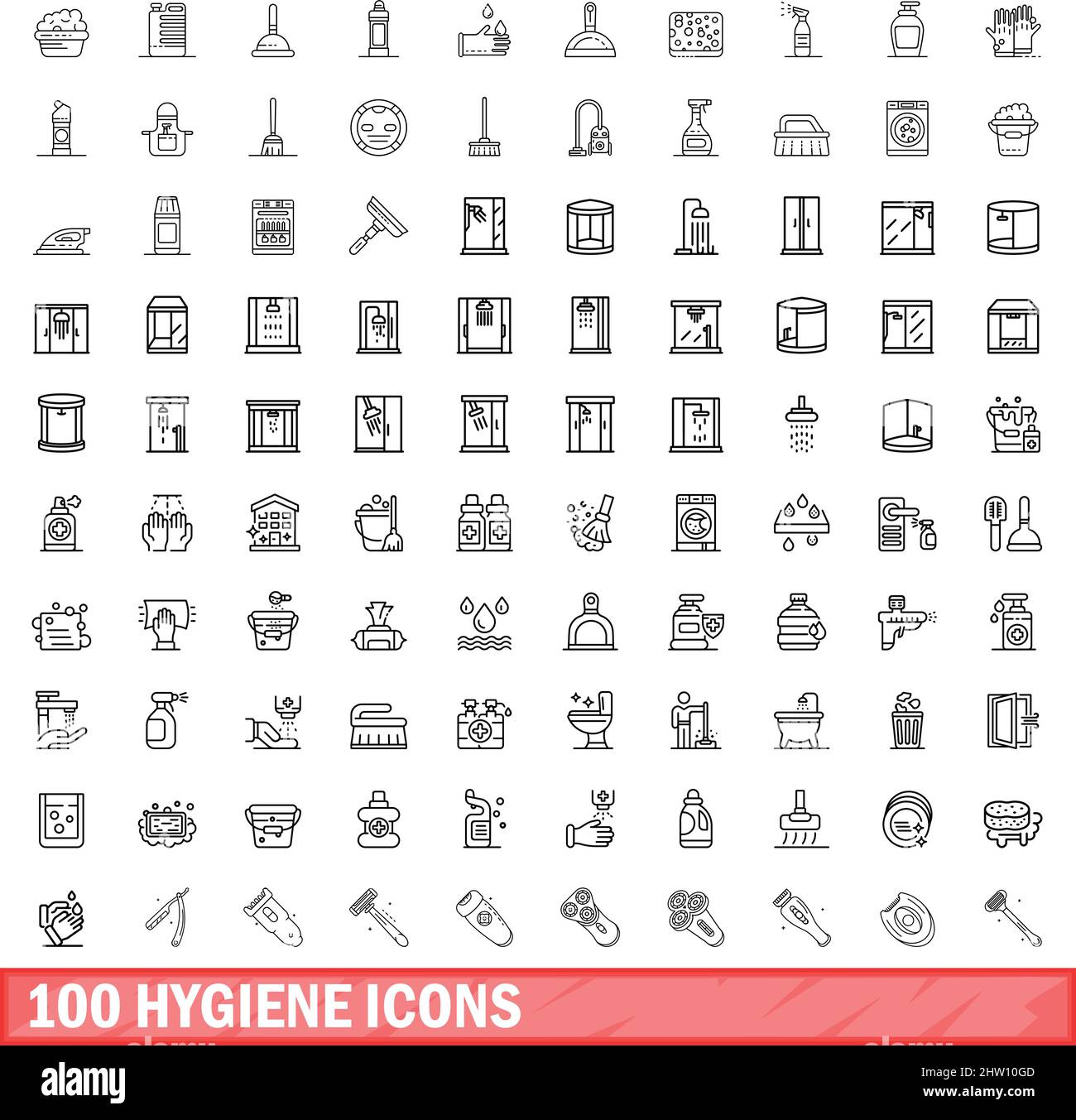 100 hygiene icons set. Outline illustration of 100 hygiene icons vector ...