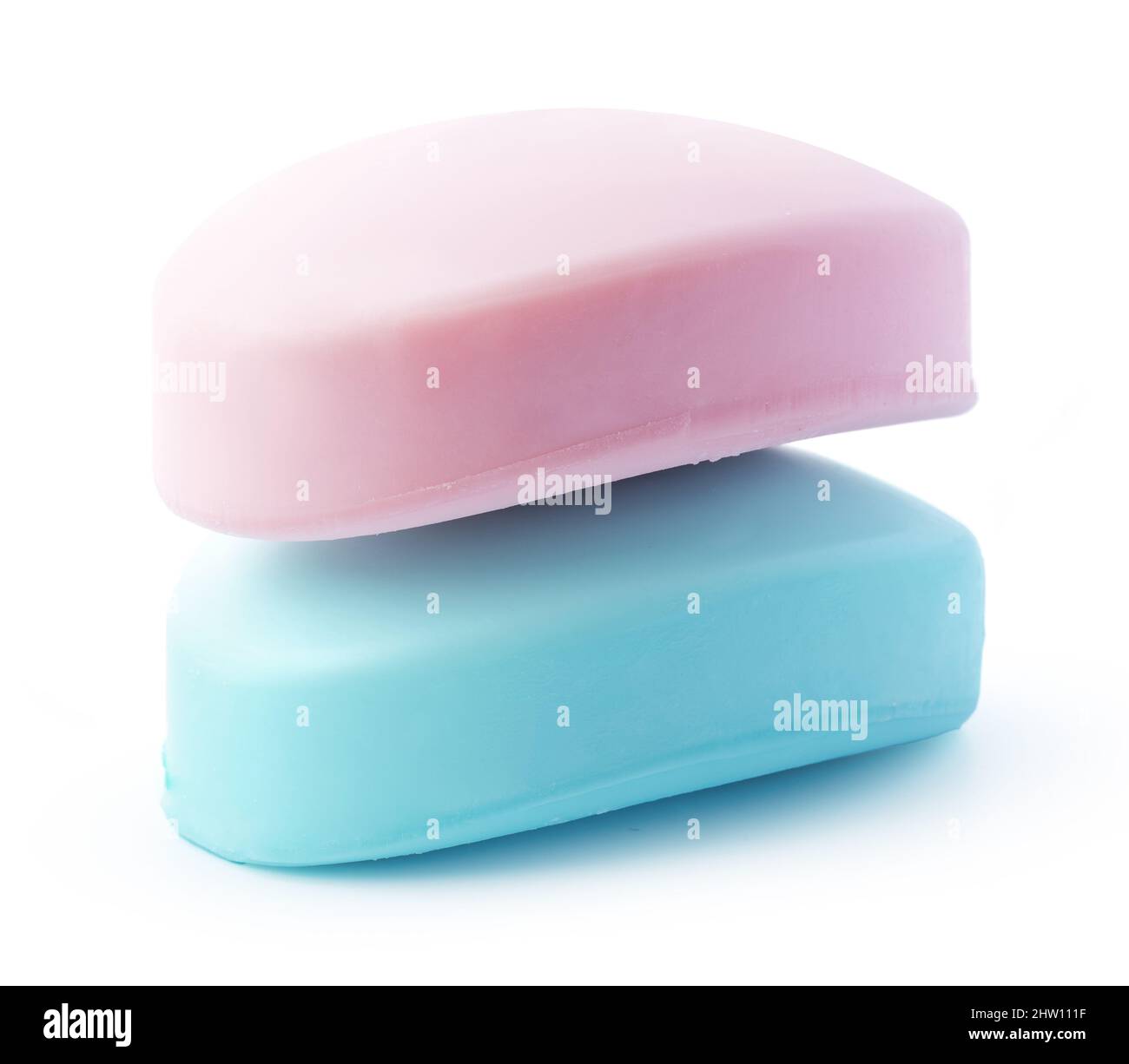 Pink and blue soap bars on white background Stock Photo - Alamy