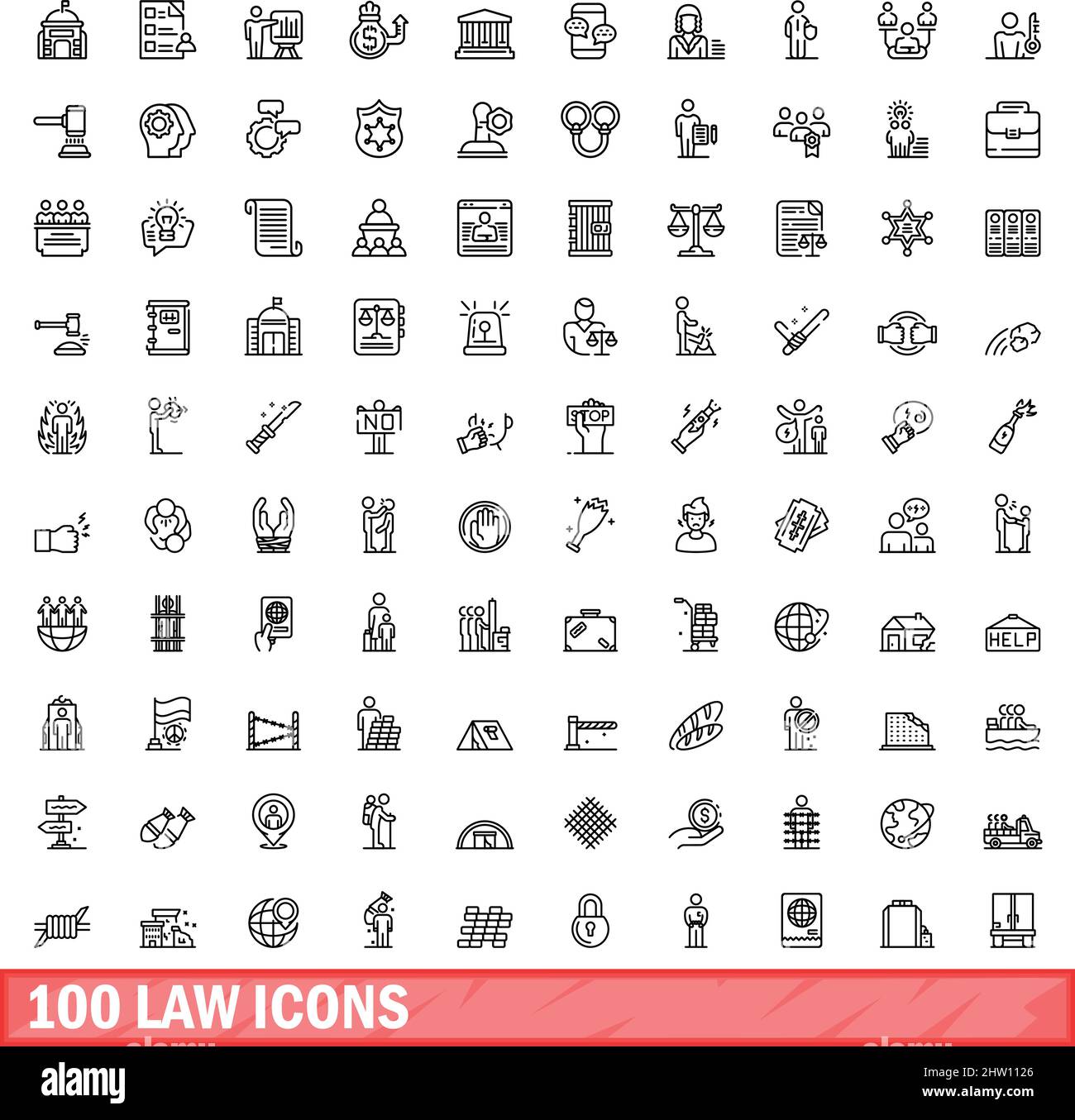 100 law icons set. Outline illustration of 100 law icons vector set ...