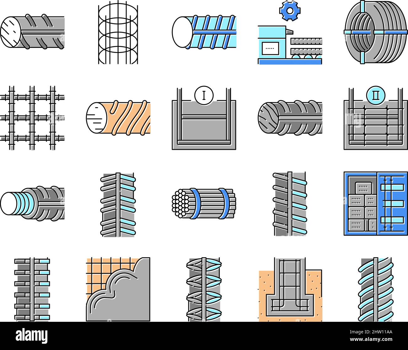 Rebar Construction Collection Icons Set Vector Stock Vector Image & Art ...