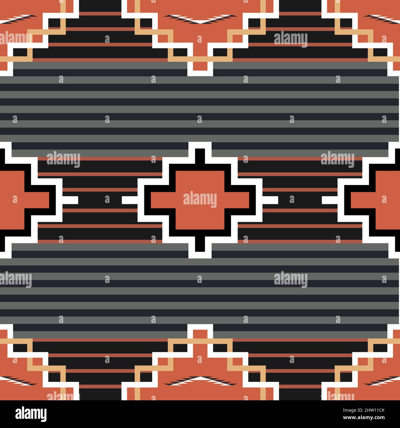 Navajo seamless pattern, made in vector. Red orange, black, white ...