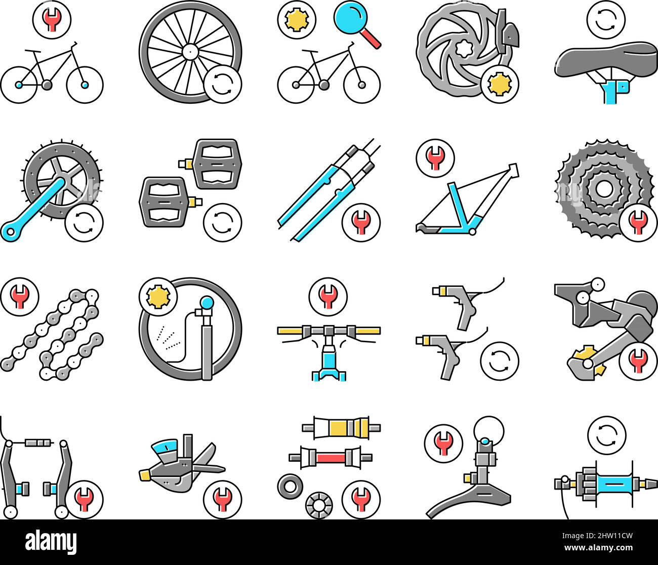 Bike Repair Service Collection Icons Set Vector Stock Vector Image ...