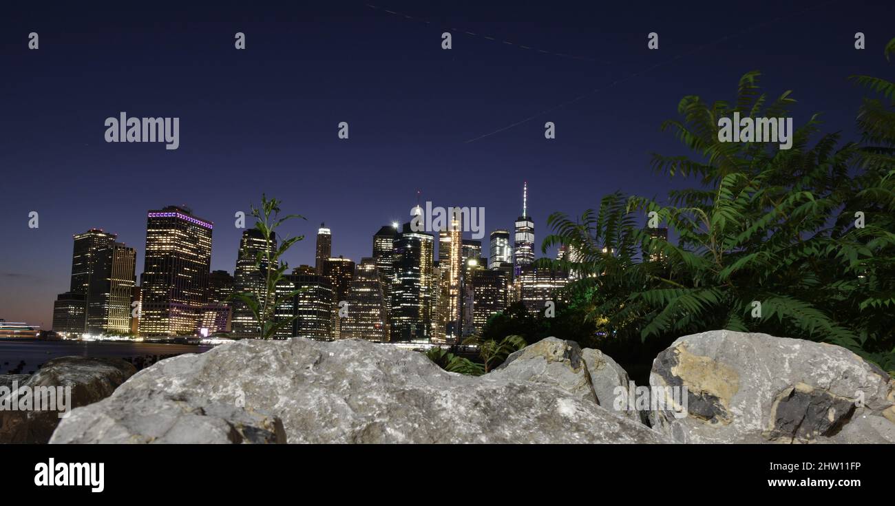 Freedom Tower, Wall Street, and the skyline of downtown Manhattan from ...