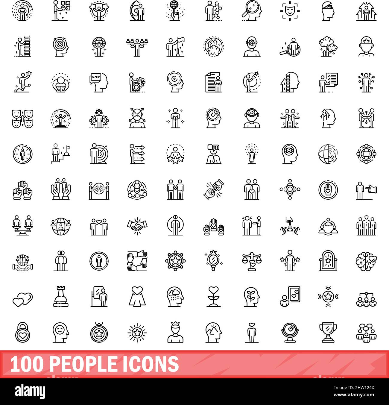 100 people icons set. Outline illustration of 100 people icons vector ...