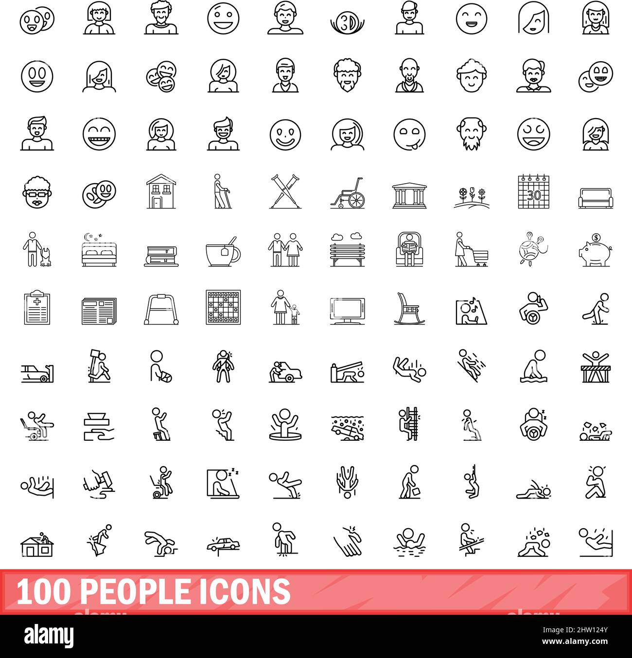 100 people icons set. Outline illustration of 100 people icons vector ...