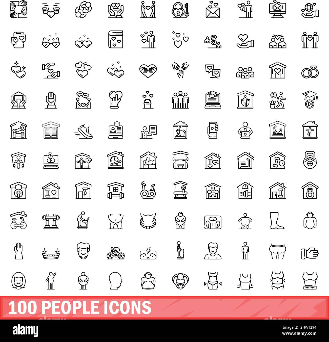 100 people icons set. Outline illustration of 100 people icons vector ...