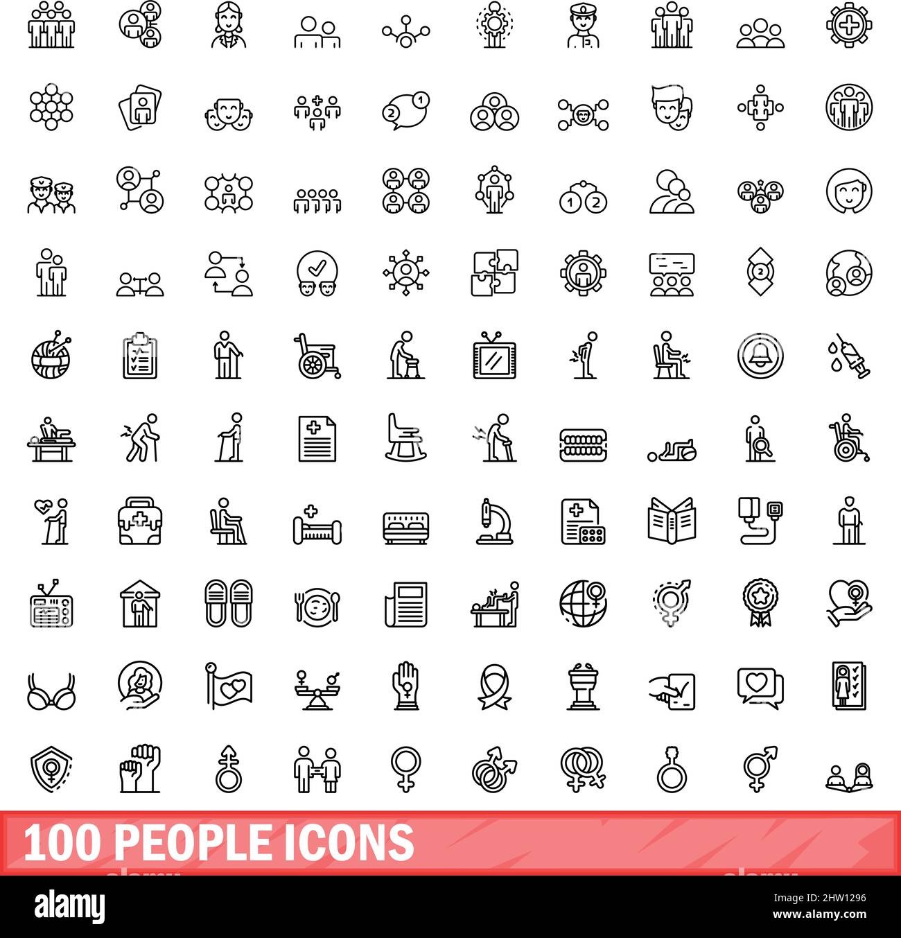 100 people icons set. Outline illustration of 100 people icons vector ...