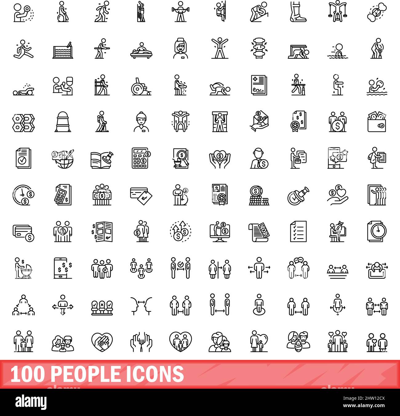 100 people icons set. Outline illustration of 100 people icons vector ...