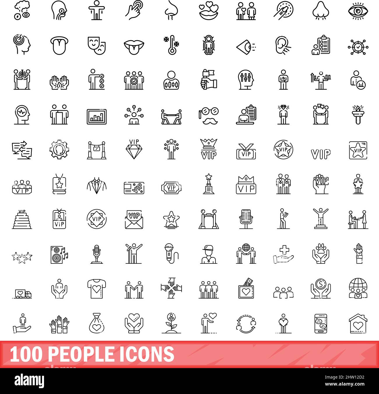 100 people icons set. Outline illustration of 100 people icons vector ...