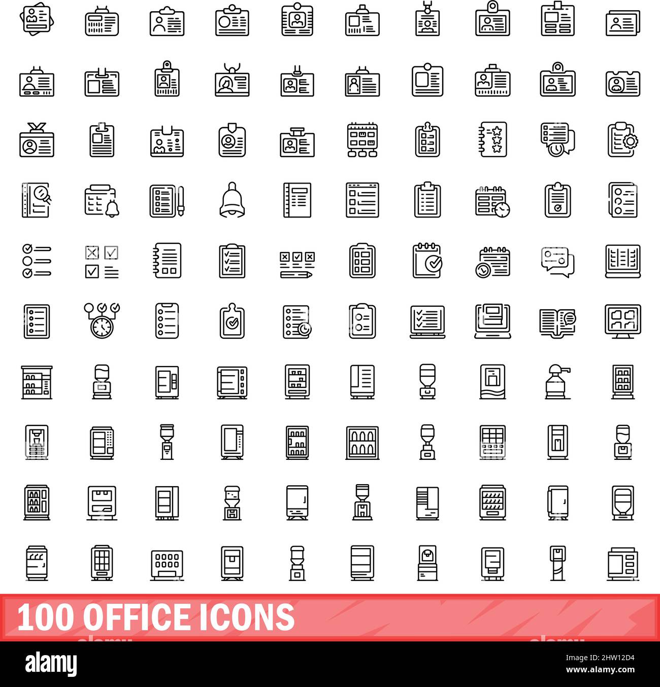 100 office icons set. Outline illustration of 100 office icons vector ...