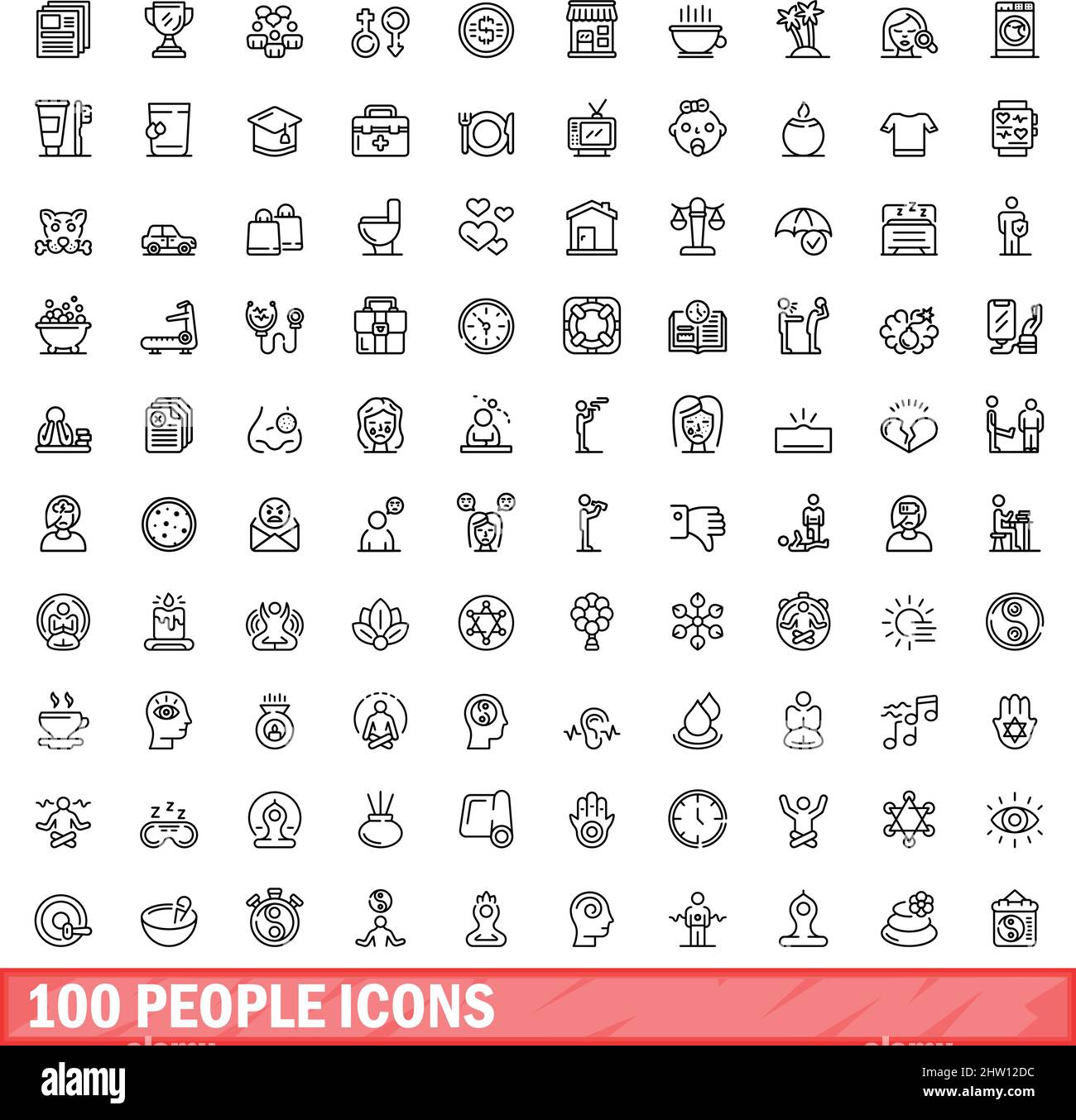 100 people icons set. Outline illustration of 100 people icons vector ...