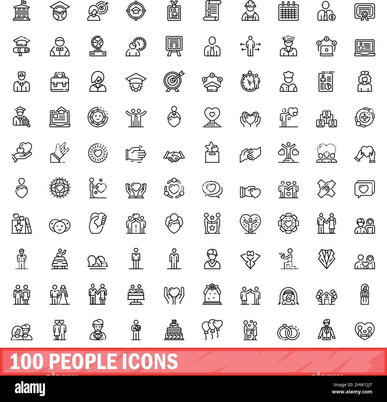 100 people icons set. Outline illustration of 100 people icons vector ...